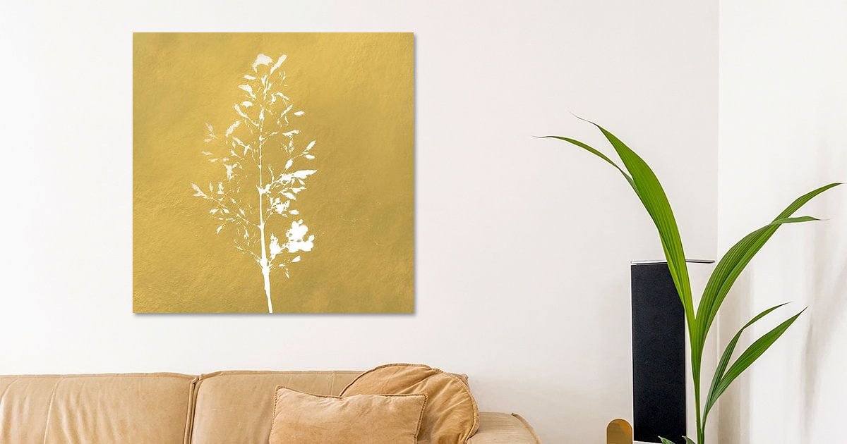 Wit gras op gouden achtergrond. Botanische kunst van Dina Dankers op canvas, behang en meer